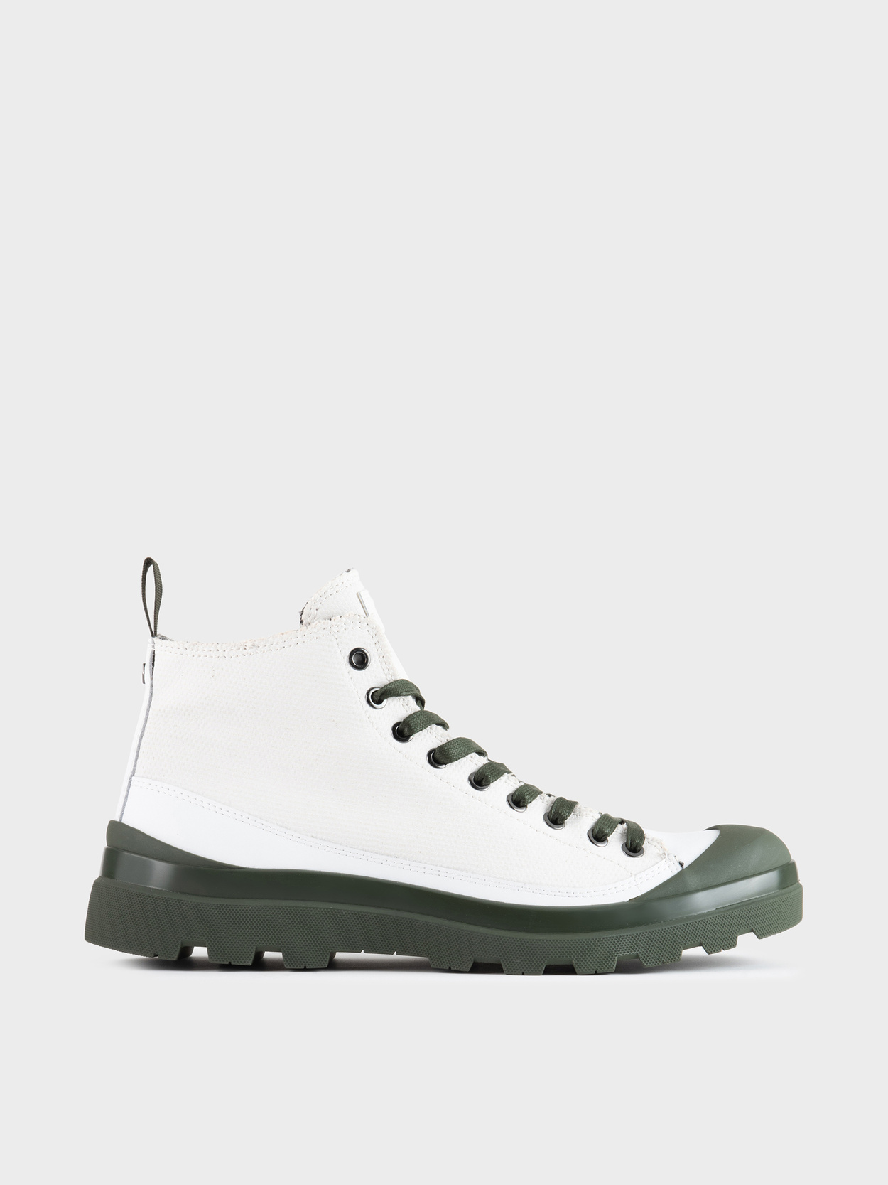 P03 ANKLE BOOT COATED FABRIC RUBBERIZED LEATHER WHITE-MILITARY GREEN